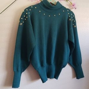 Meister | Sweaters | Vintage Meister Sweater Gold Star Cowl Neck Green ...